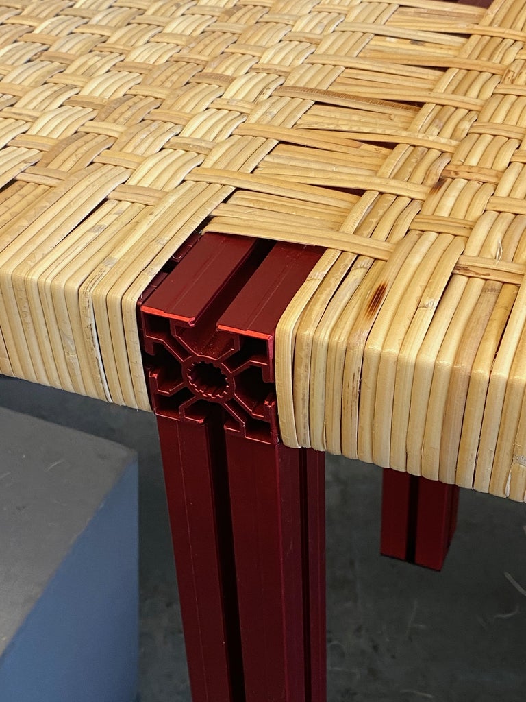 Red Aluminium Bench with Lapping Cane Seating from Anodised Wicker ...