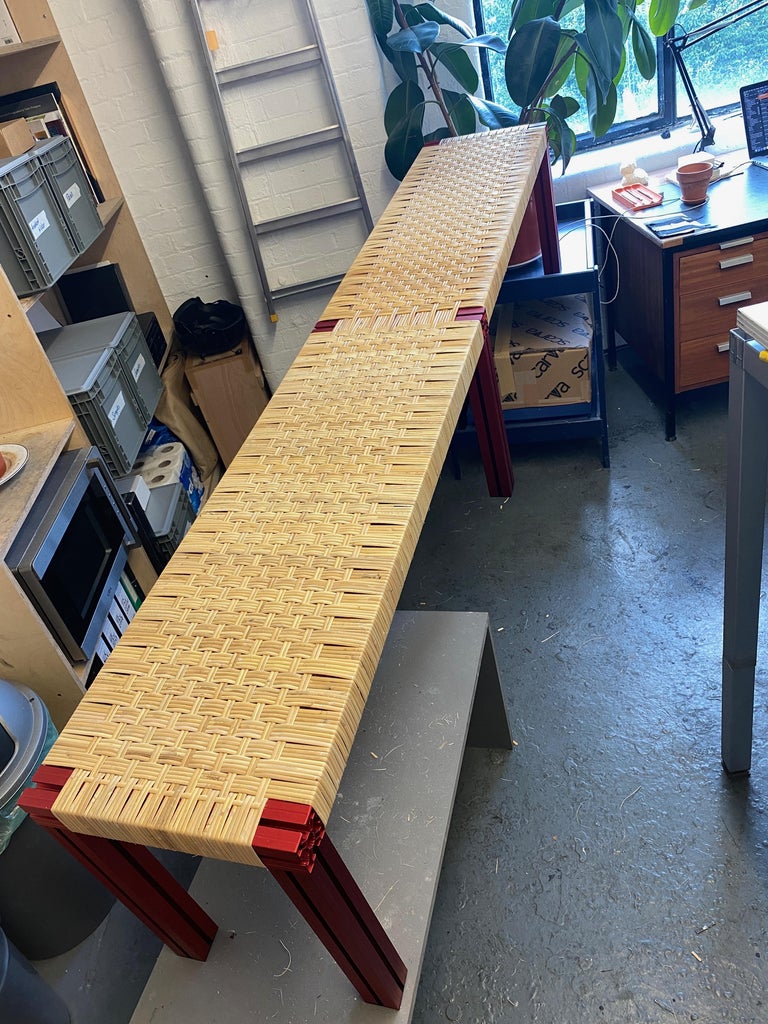 Red Aluminium Bench with Lapping Cane Seating from Anodised Wicker ...