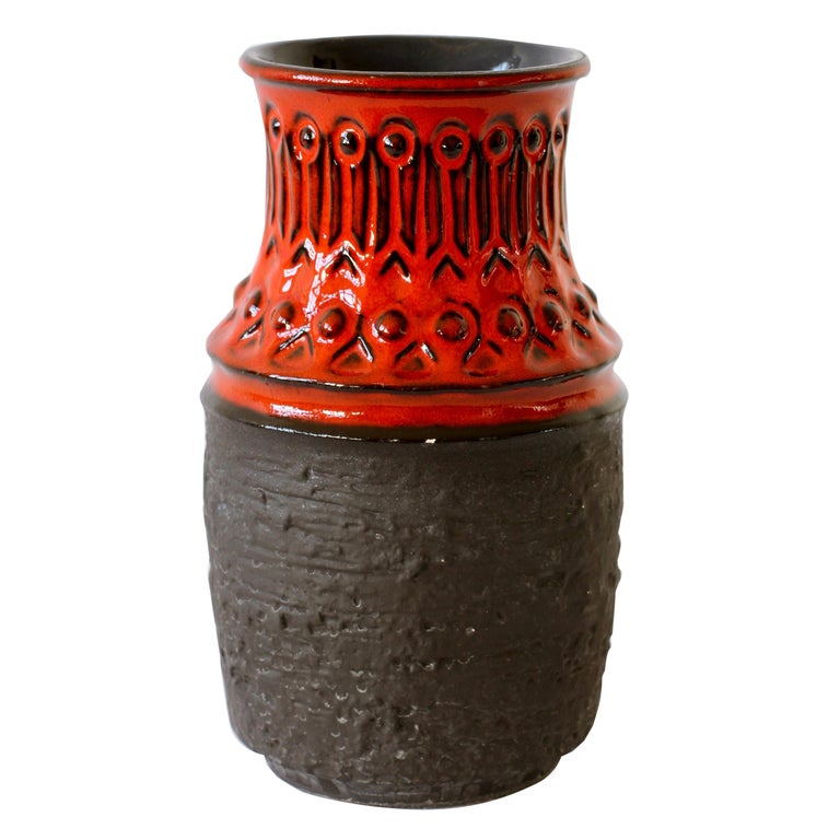 Red and Black Vintage Midcentury West German Vase by Jasba Pottery ...
