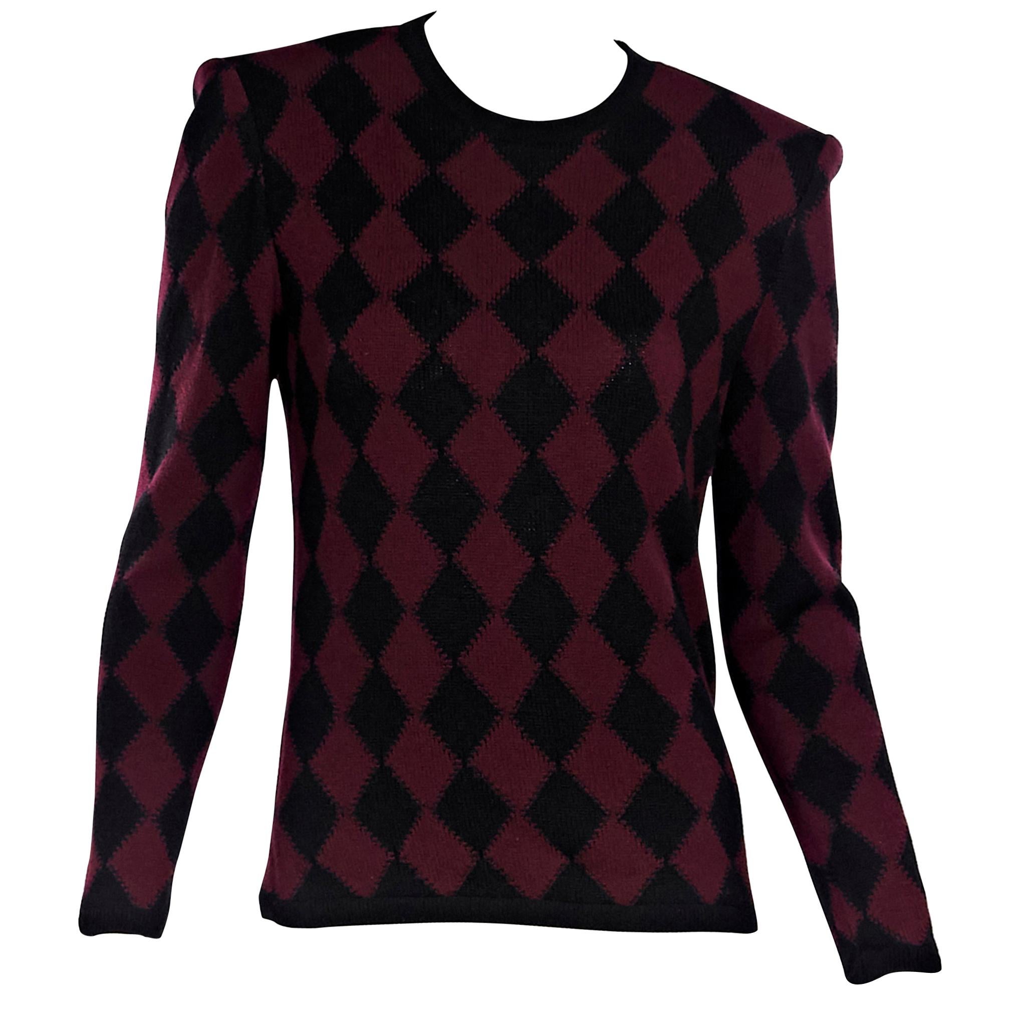 Red And Black Vintage Valentino Harlequin-Knit Sweater For Sale at 1stDibs
