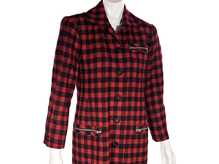Yves Saint Laurent Red And Black Variation Wool Checkered Jacket at 1stDibs