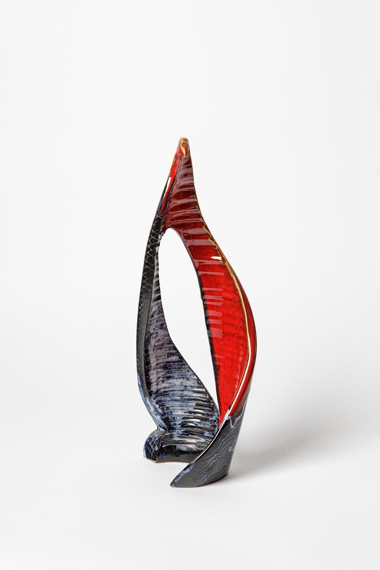 Red and Blue 20th Century Abstract Ceramic Bird Sculpture by Jean ...