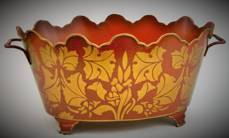 Red and Gilt Metal Cachepot or Magazine Rack/Garden Planter For Sale at ...