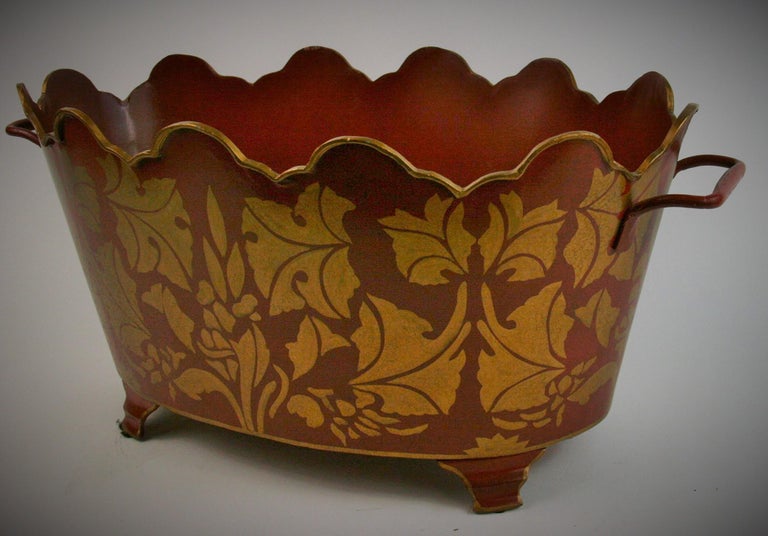 Red and Gilt Metal Cachepot or Magazine Rack/Garden Planter For Sale at ...