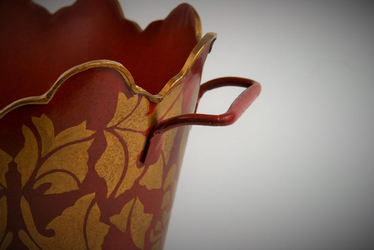 Red and Gilt Metal Cachepot or Magazine Rack/Garden Planter For Sale at ...