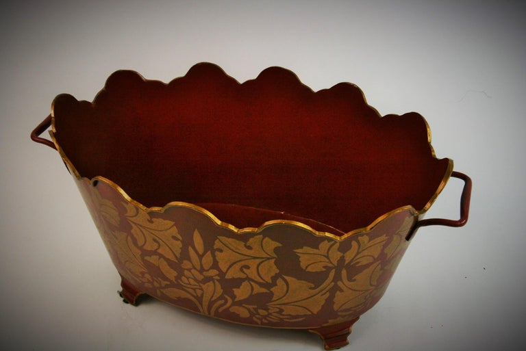 Red and Gilt Metal Cachepot or Magazine Rack/Garden Planter For Sale at ...