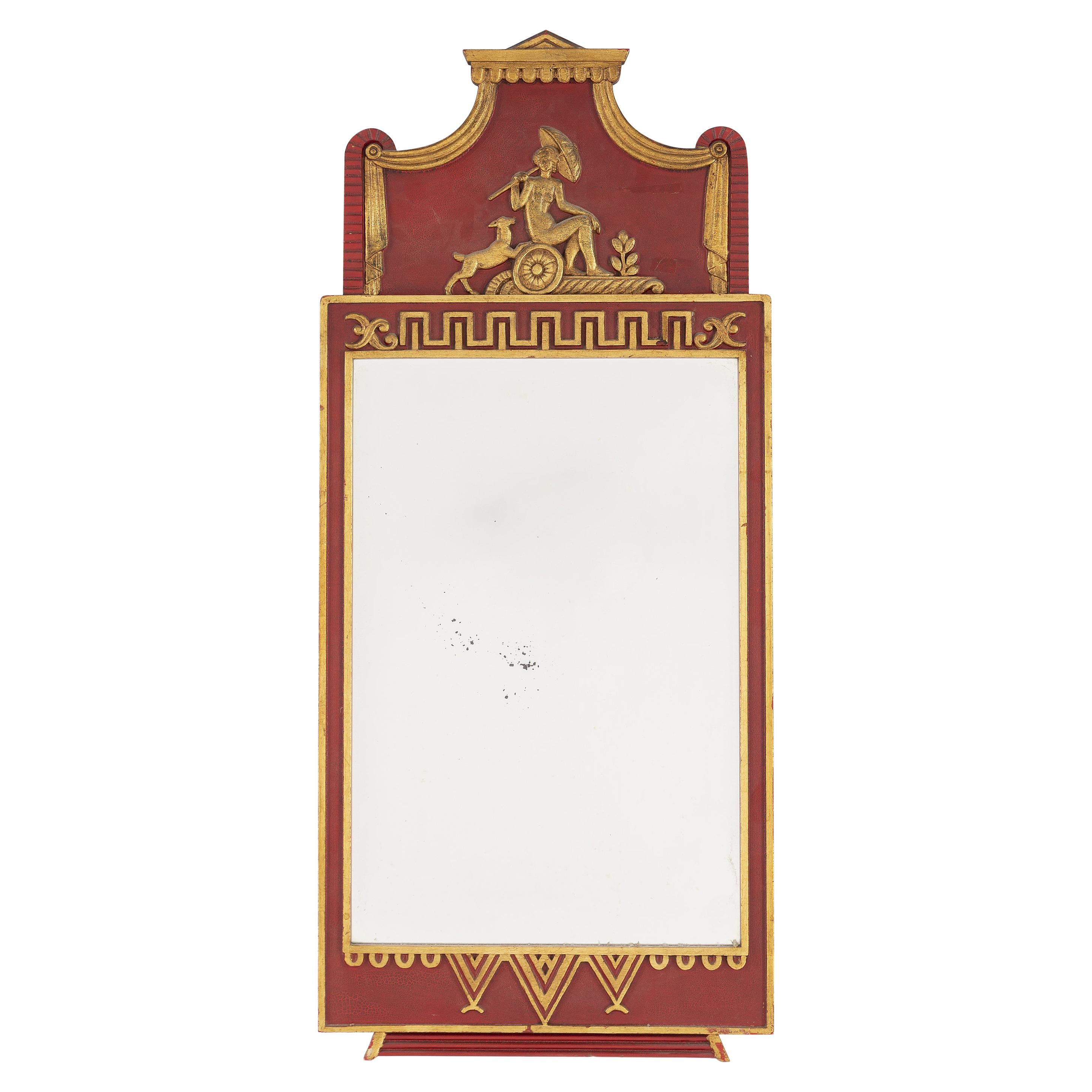 Red and Gilt Swedish Grace Mirror, J.P. Larsson, Stockholm, 1933 at 1stDibs