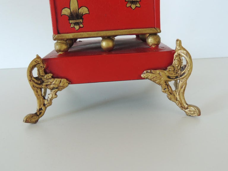 Red and Gold Tall Cachepot with Fleur-de-Lis Design at 1stDibs