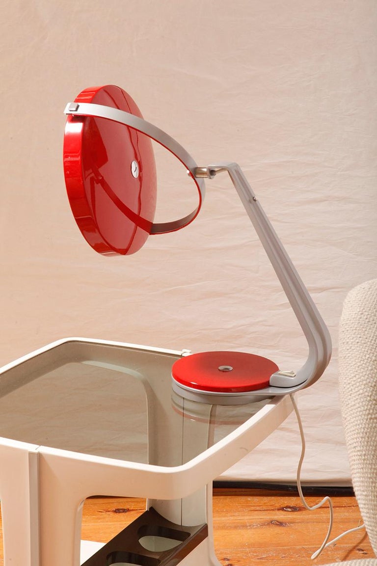 Red and Gray 'Cobra' Desk Lamp in Steel and Aluminum with Swivel Base ...