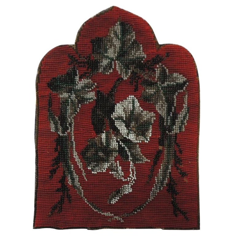Red and Grey Floral Beaded Small Tapestry For Sale at 1stDibs