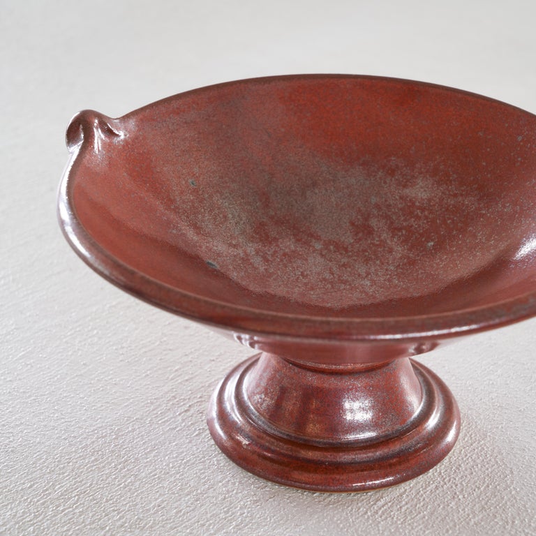 Red and Gray Speckled Ceramic Footed Bowl For Sale at 1stDibs
