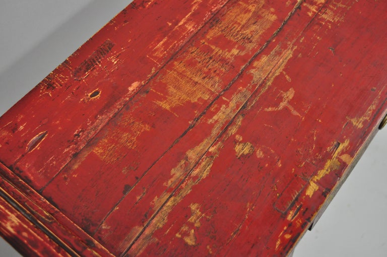 Red and Green Distress Painted Altar Console Mongolian Table Sideboard ...