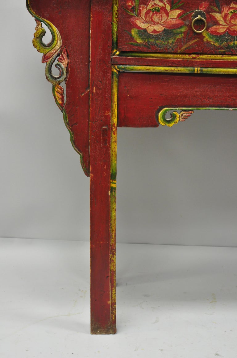 Red and Green Distress Painted Altar Console Mongolian Table Sideboard ...