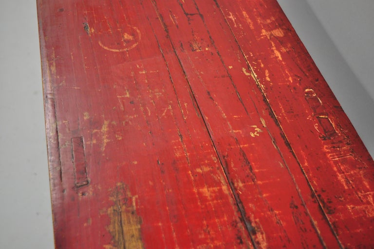 Red and Green Distress Painted Altar Console Mongolian Table Sideboard ...
