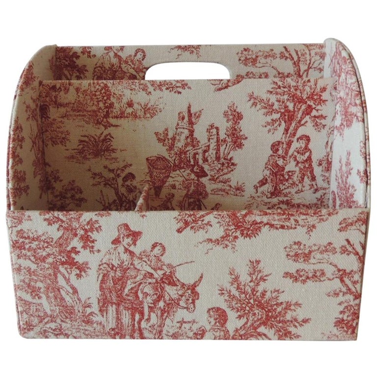 Red and Tan Toile Desk Stationary Caddy For Sale at 1stDibs