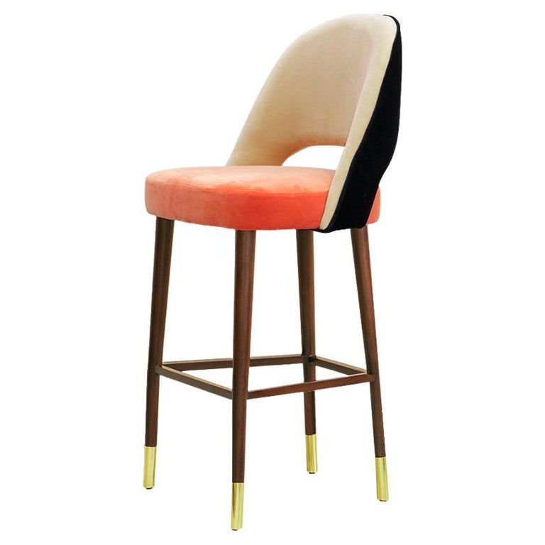 Midcentury Modern Style Velvet nd Brass Bar Stool La Habana Handcrafted ...