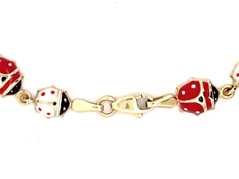 Red and White Enamel Ladybug Bracelet in 14k Yellow Gold For Sale at ...