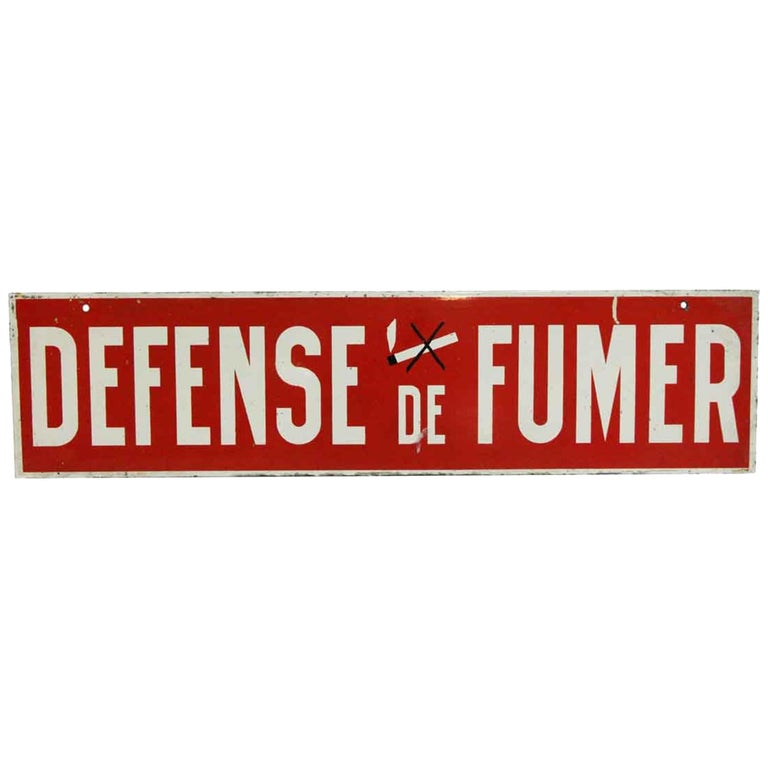 Red and White French No Smoking Sign "Defense De Fumer", 1970s at 1stDibs
