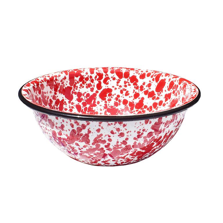 Red and White Splatter Enamelware Metal Bowls, Set of 4 For Sale at 1stDibs