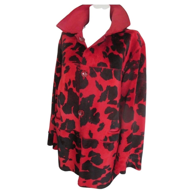 Red Animal Printed Lambskin Leather Coat Reversible For Sale at 1stDibs