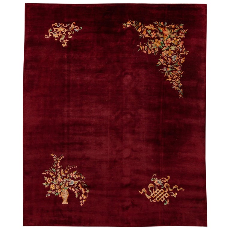 Red Antique Art Deco Room Size Chinese Wool Rug For Sale at 1stDibs ...
