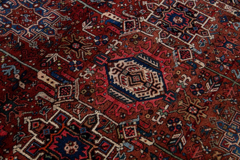 Red Antique Heriz Handmade Medallion Wool Rug For Sale at 1stDibs