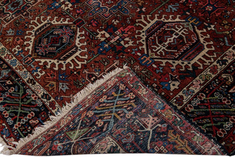 Red Antique Heriz Handmade Medallion Wool Rug For Sale at 1stDibs