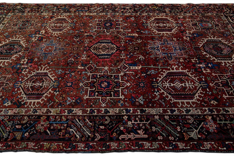 Red Antique Heriz Handmade Medallion Wool Rug For Sale at 1stDibs