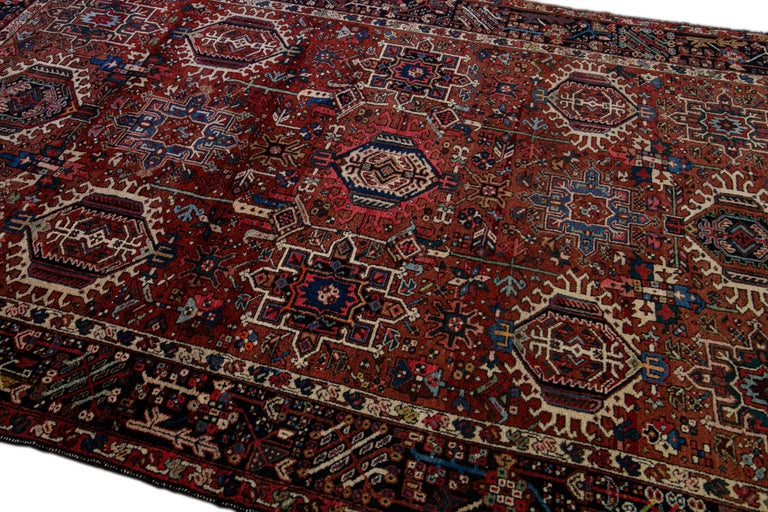 Red Antique Heriz Handmade Medallion Wool Rug For Sale at 1stDibs
