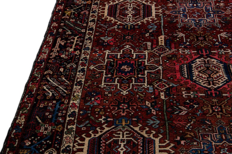 Red Antique Heriz Handmade Medallion Wool Rug For Sale at 1stDibs