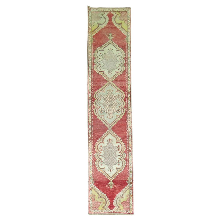 Red Antique Narrow Turkish Runner For Sale at 1stDibs