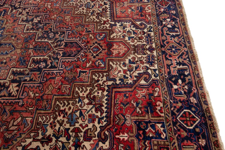 Red Antique Persian Heriz Handmade Allover Pattern Wool Rug For Sale at ...