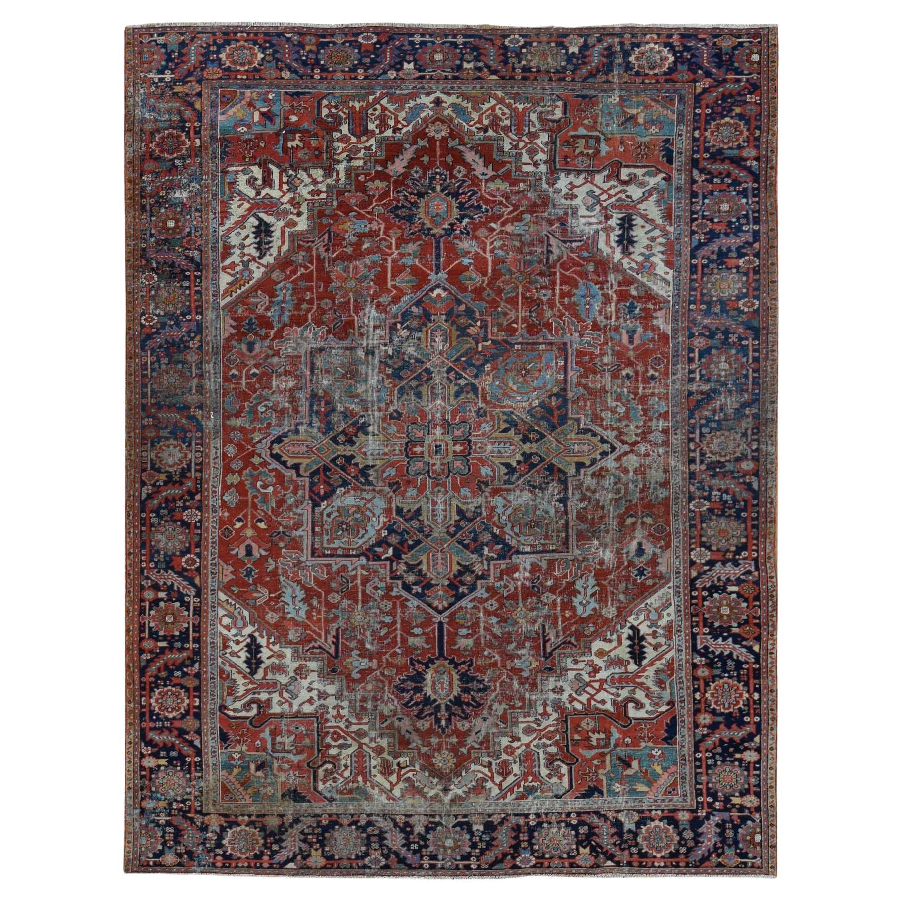 Red Antique Persian Karajeh Heriz Pure Wool Hand Knotted Clean ...