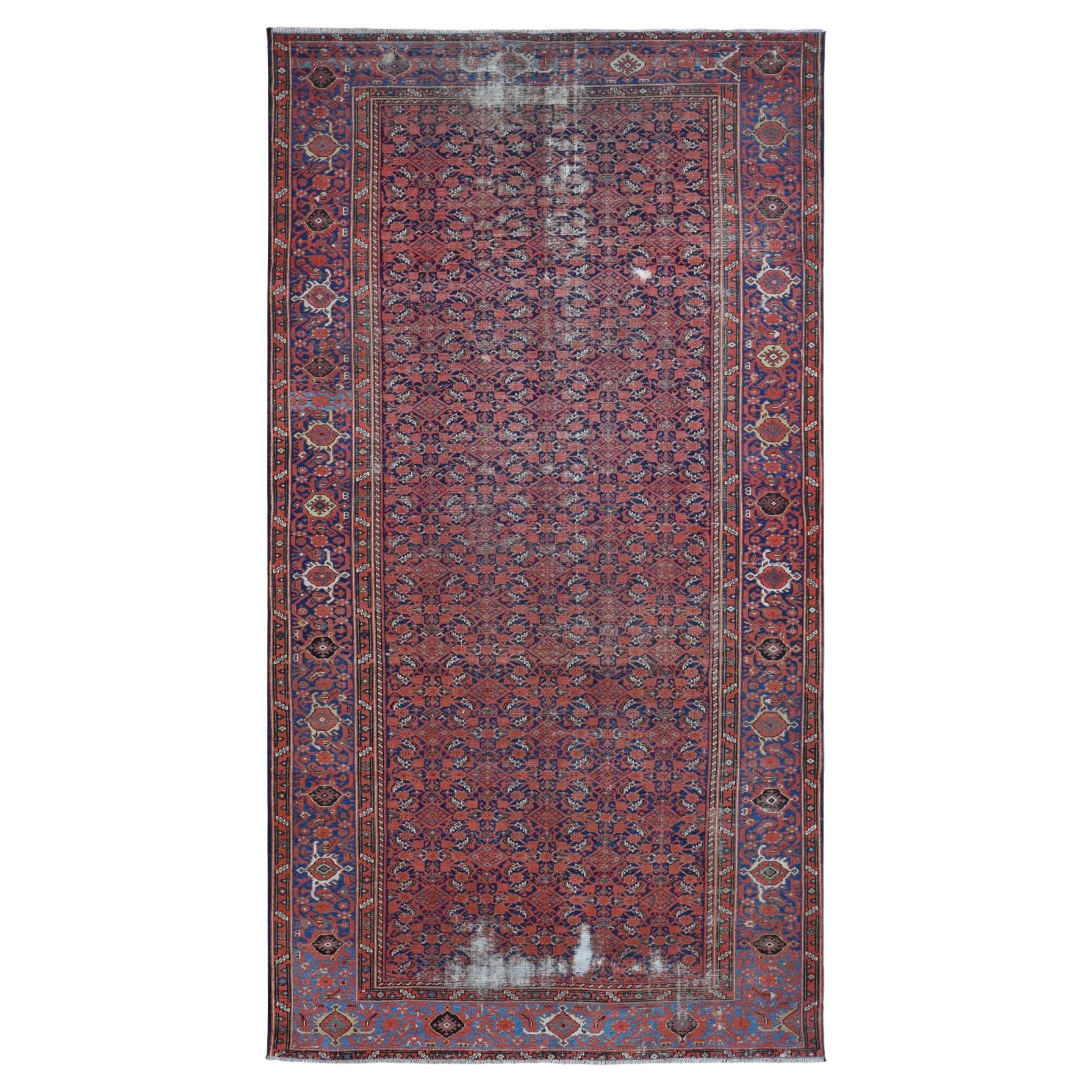 Red Antique Persian Malayer Herat Mahi Pure Wool Areas of Wear Hand ...