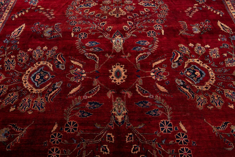 Red Antique Persian Sarouk Wool Rug Handmade with Classic Floral Design ...