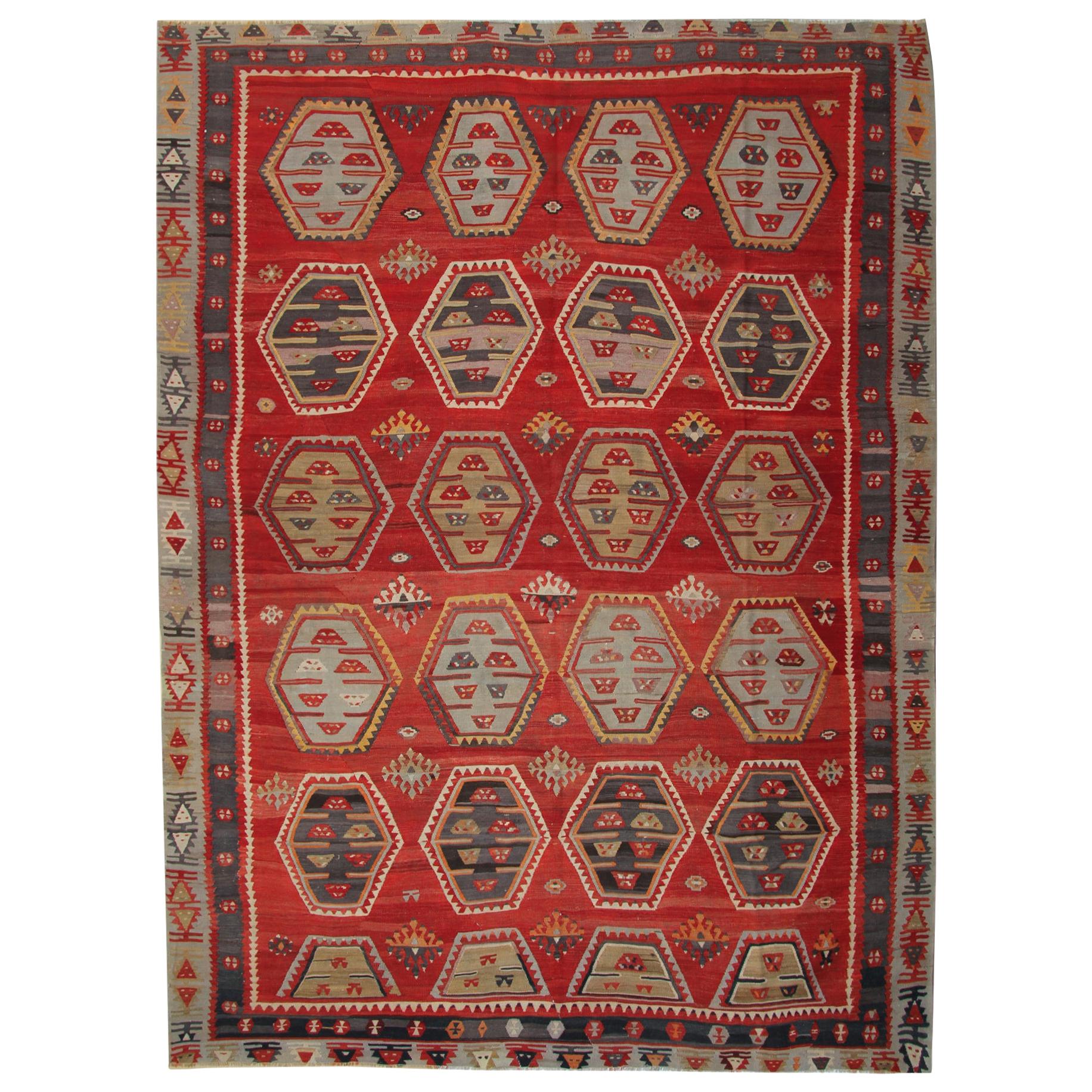 Red Antique Rugs, Handmade Carpet Turkish Kilim Rug, Sarkisla Oriental ...