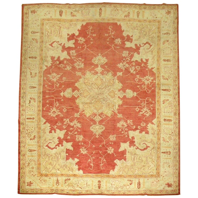 Red Antique Turkish Oushak Rug For Sale at 1stDibs
