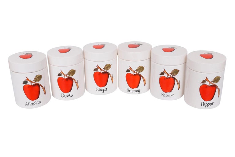 Red Apple Ceramic Spice Jars, Set of 6 For Sale at 1stDibs