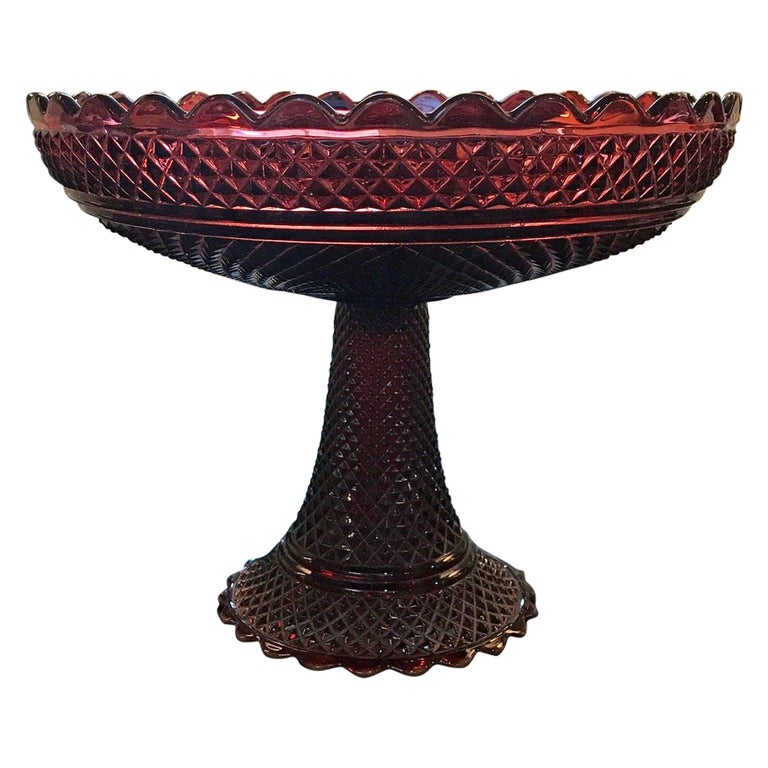 Red Baccarat Cranberry Glass Pedestal Centre Bowl at 1stDibs
