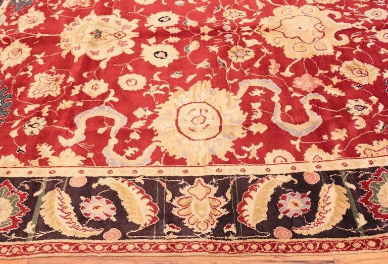 Red Background Vintage Indian Agra Rug. Size: 7 ft 9 in x 10 ft For ...