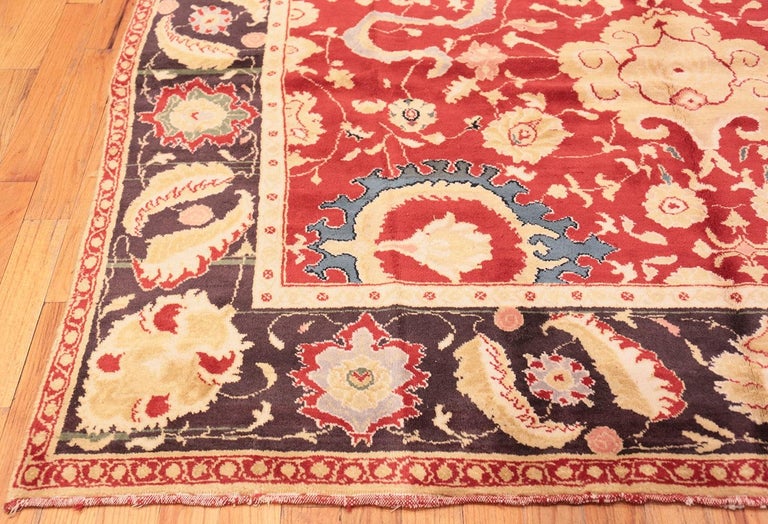 Red Background Vintage Indian Agra Rug. Size: 7 ft 9 in x 10 ft For ...