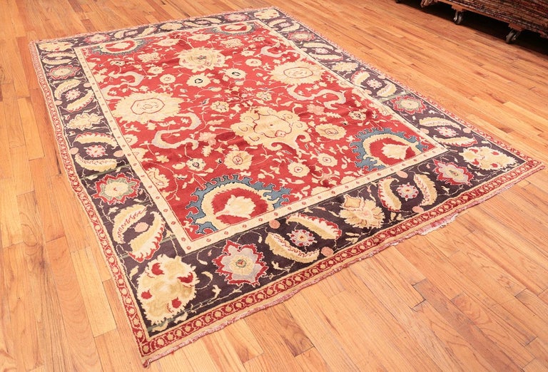 Red Background Vintage Indian Agra Rug. Size: 7 ft 9 in x 10 ft For ...