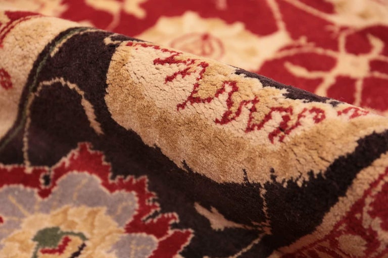 Red Background Vintage Indian Agra Rug. Size: 7 ft 9 in x 10 ft For ...