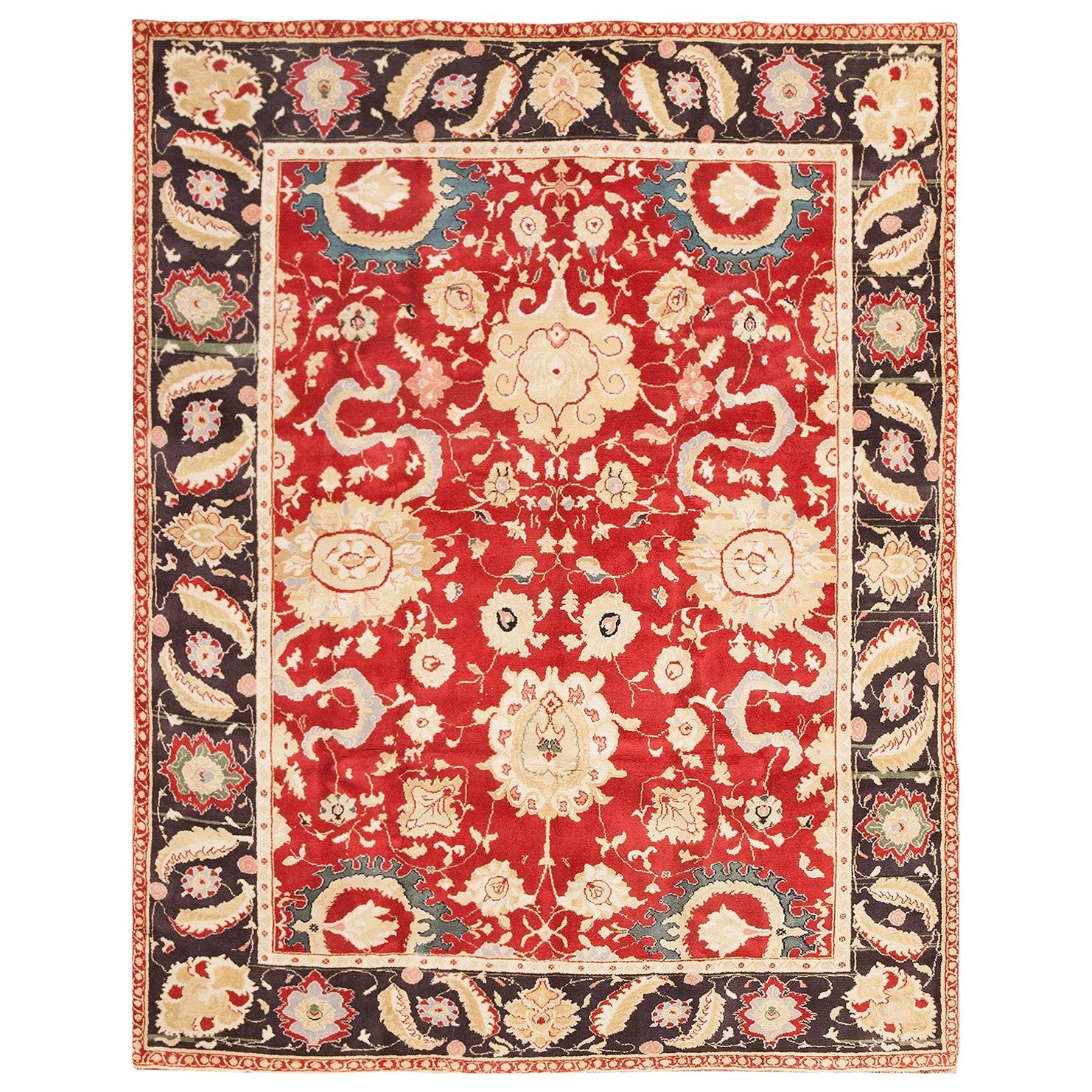 Red Background Vintage Indian Agra Rug. Size: 7 ft 9 in x 10 ft For ...