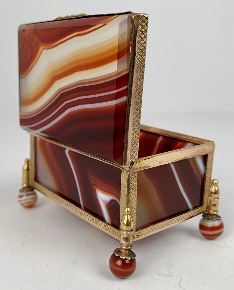 Red Scottish Banded Agate Hinged Stone Box with Gilt Frame- at 1stDibs