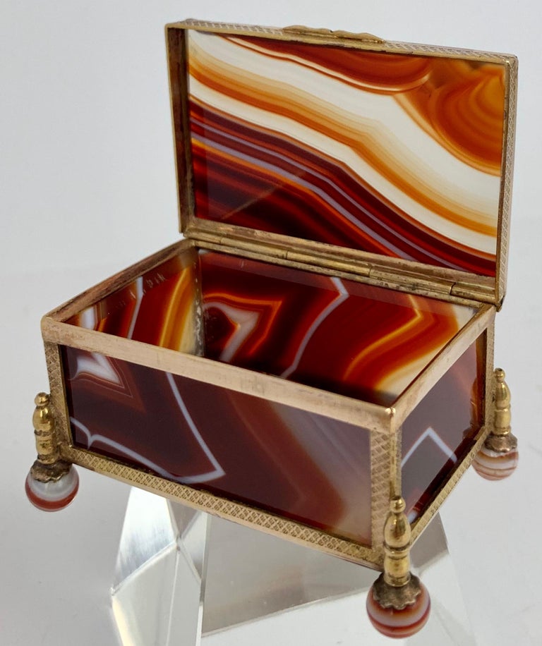 Red Scottish Banded Agate Hinged Stone Box with Gilt Frame- at 1stDibs