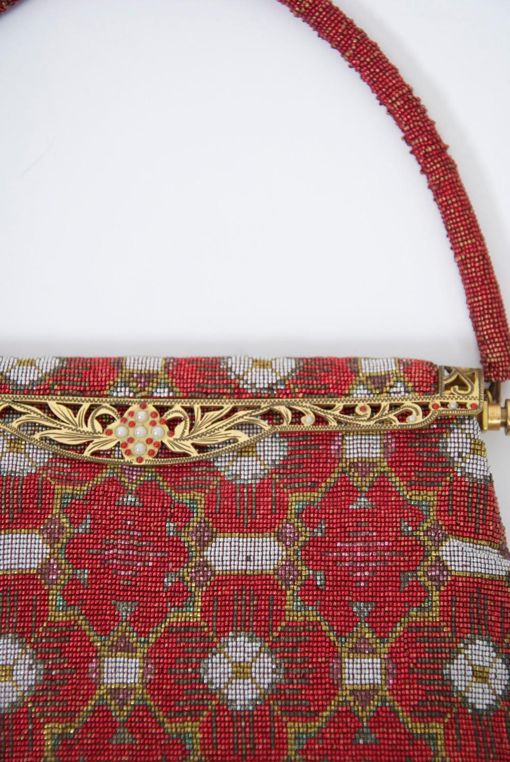 Red Beaded Evening Bag, France For Sale at 1stDibs | red beaded bag ...