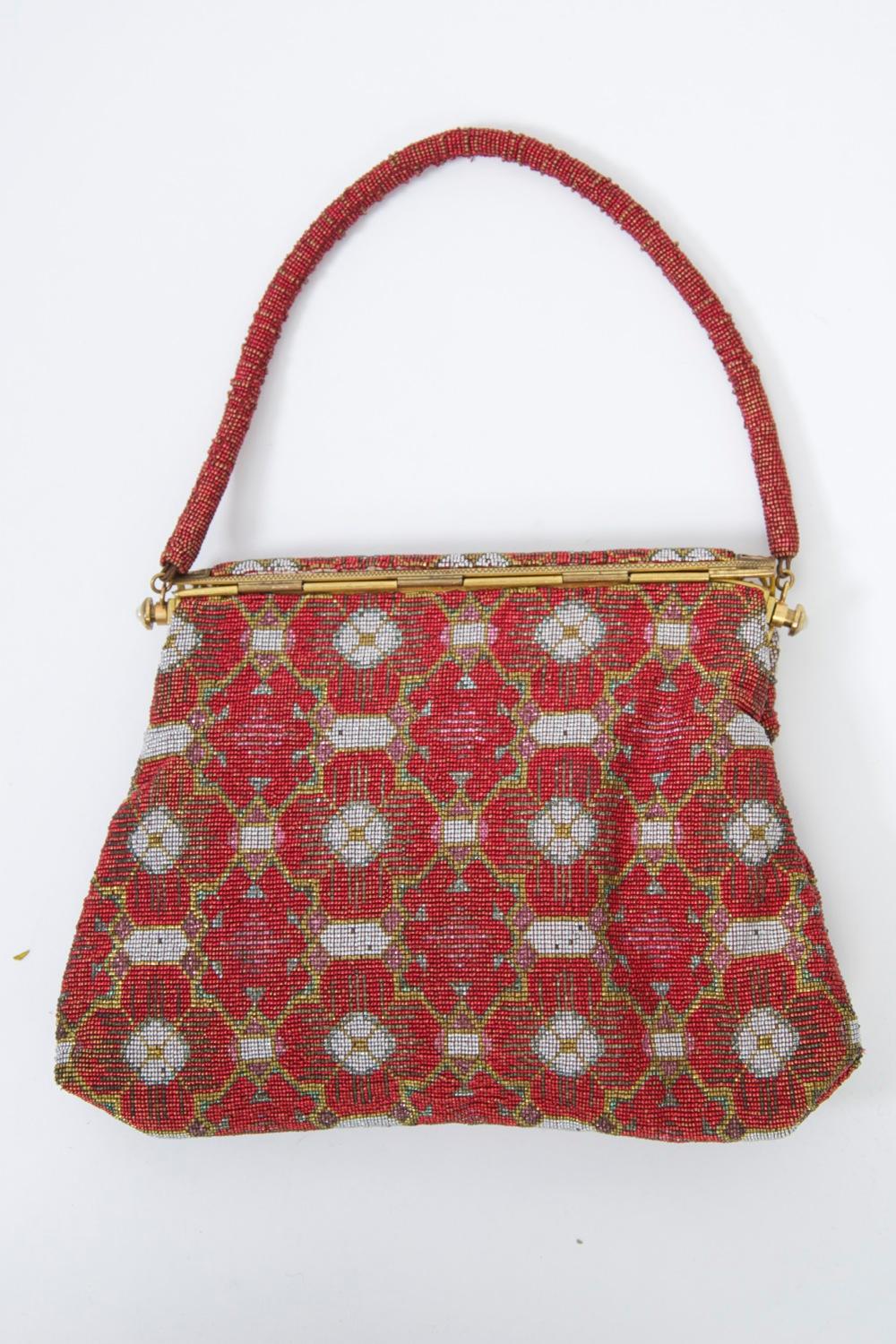 Red Beaded Evening Bag, France For Sale at 1stDibs | red beaded bag ...