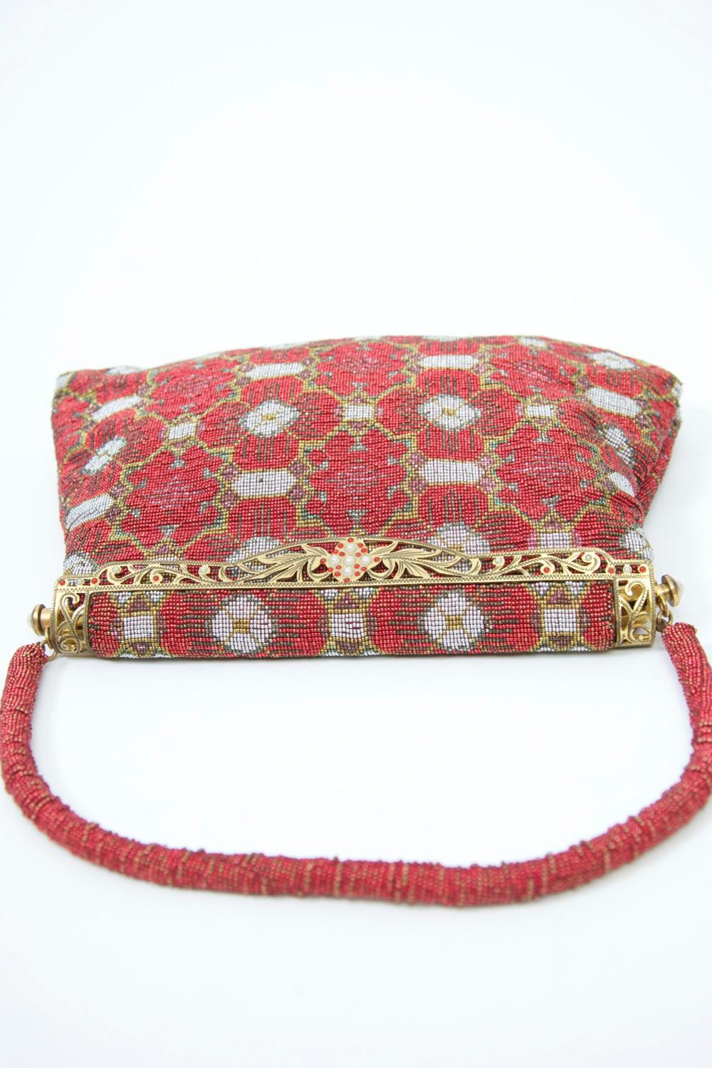 Red Beaded Evening Bag, France For Sale at 1stDibs | red beaded bag ...