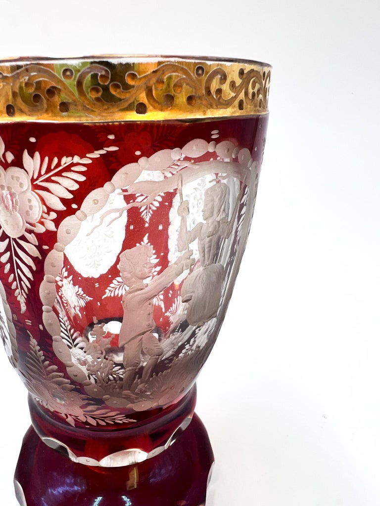 Red Biedermeier Crystal Glass from the 1800s For Sale at 1stDibs